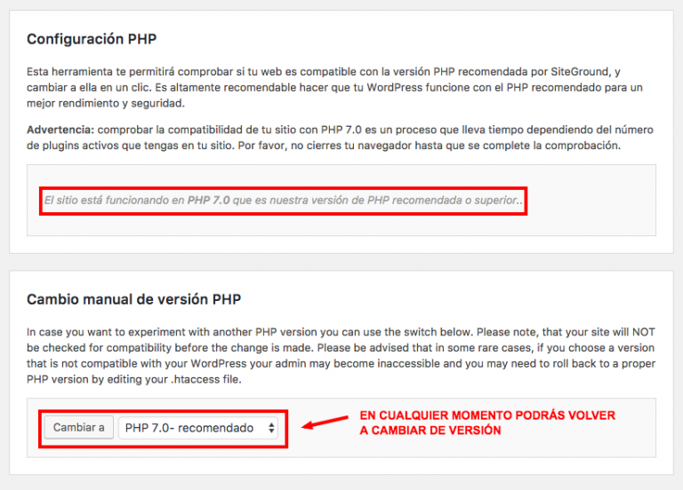 Cómo cambiar la versión de PHP para tu WordPress @ Ayuda WordPress