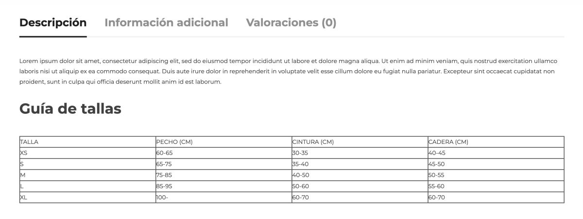 Cómo añadir una guía de tallas en tu tienda online WooCommerce @ Ayuda ...